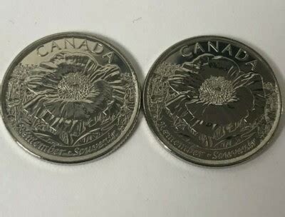 Canada Remembrance 2015 Poppy No Colour Set Of Two Coins 25c Cent