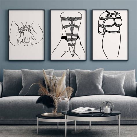 Line Drawing Sex Room Art Rope Bondage Artwork Handcuff Art Sexy Line Art Abstract Nude