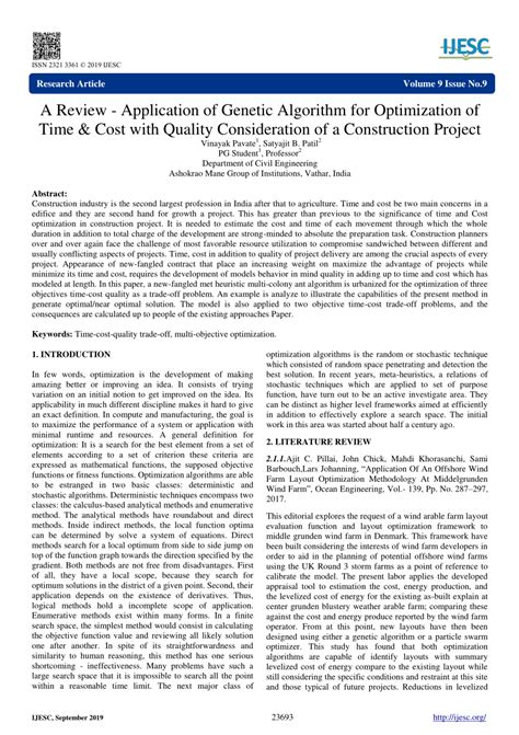 Pdf A Review Application Of Genetic Algorithm For Optimization Of Time And Cost With Quality