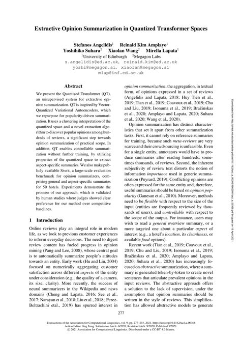 Pdf Extractive Opinion Summarization In Quantized Transformer Spaces