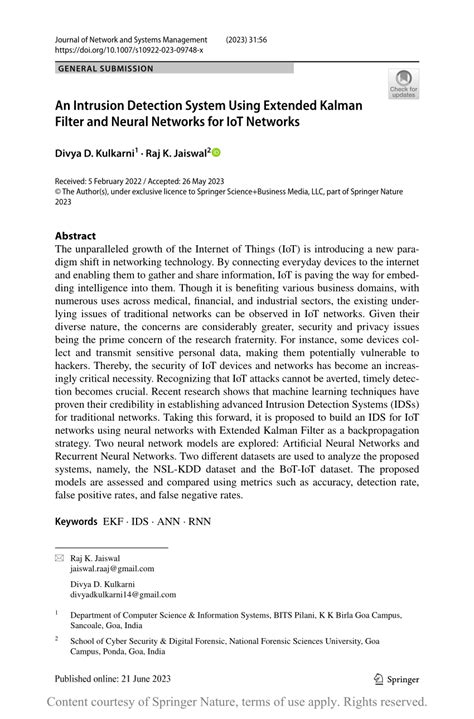 An Intrusion Detection System Using Extended Kalman Filter And Neural