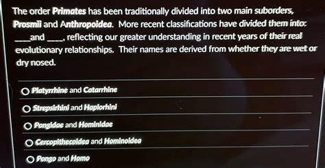 The Order Primates Has Been Traditionally Divided Into Two Main