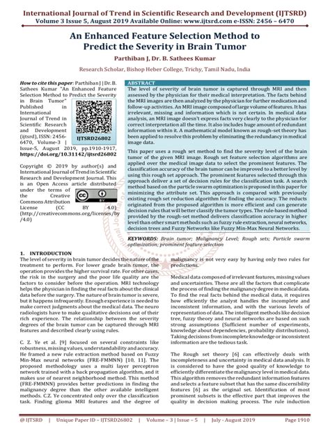 Brain Tumor Severity Prediction Enhanced Feature Selection