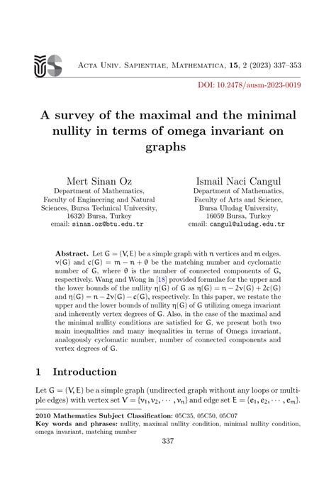 pdf a survey of the maximal and the minimal nullity in terms of omega
