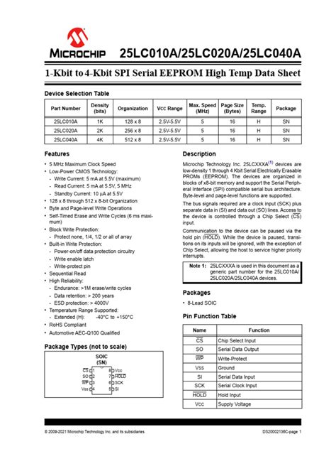 1 Kbit To 4 Kbit Spi Serial Eeprom High Temp Data Sheet 20002136c Pdf