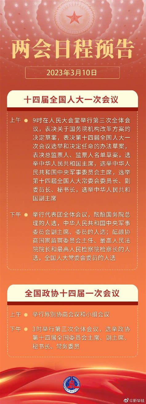 3月10日选举新一届国家机构和全国政协领导人 日程 两会