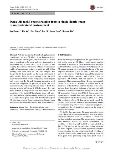 Dense 3d Facial Reconstruction From A Single Depth Image In Unconstrained Environment Request Pdf