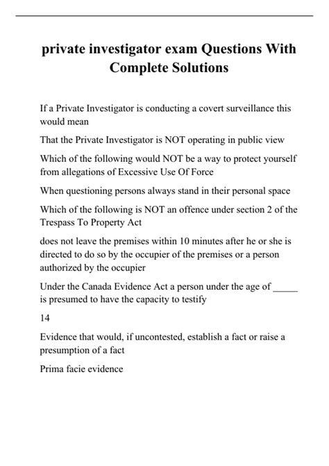 Private Investigator Exam Questions With Complete Solutions Private Investigator Stuvia Us