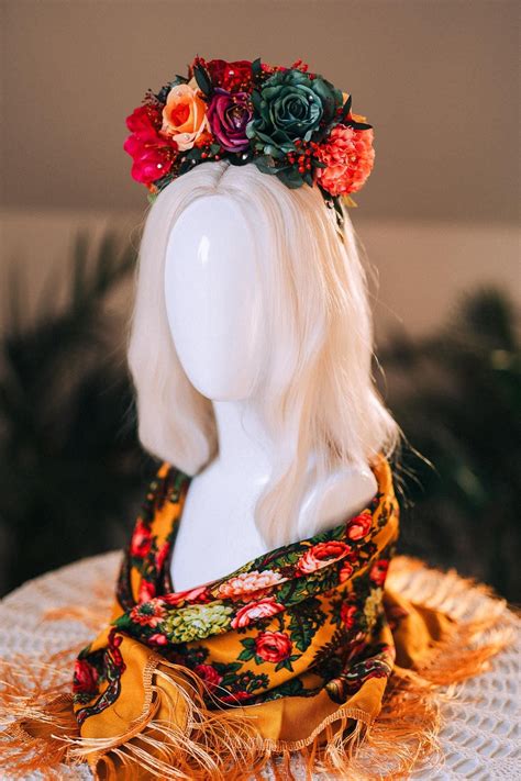 Frida Kahlo Floral Crown Colorful Festival Headpiece Day Of The Dead