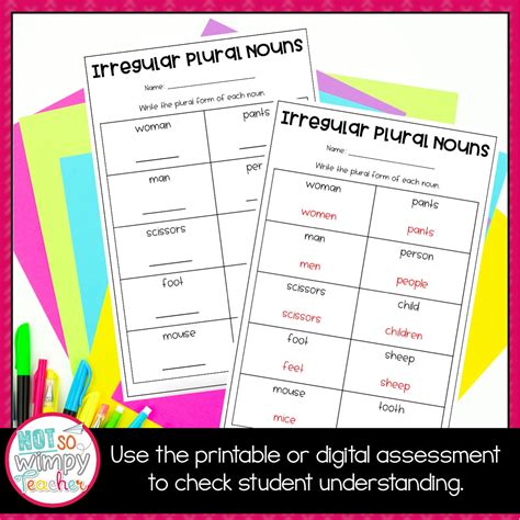 Grammar Third Grade Activities Irregular Plural Nouns Not So Wimpy