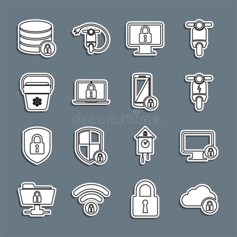 Set Line Cloud Computing Lock Lock On Monitor Electric Scooter
