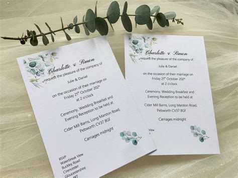 Eucalyptus Postcard Invitations Wedding Invitations By Daisy Chain Invites