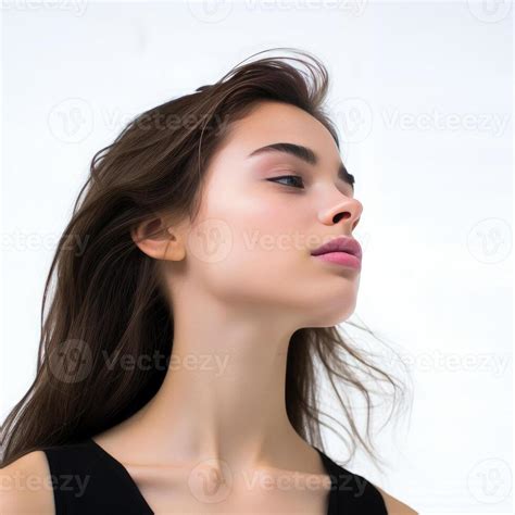 Side View Of Girl Face Closeup Shot On White Background Generative Ai