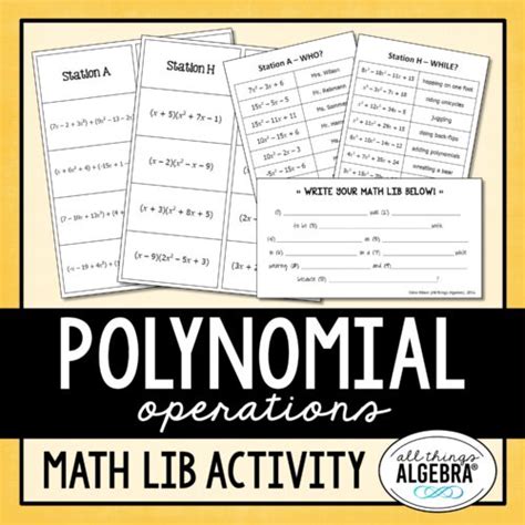 Polynomial Operations Math Lib Activity All Things Algebra®