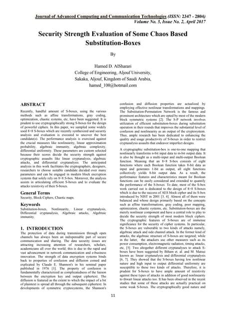 Security Strength Evaluation Of Some Chaos Based Substitution Boxes Pdf