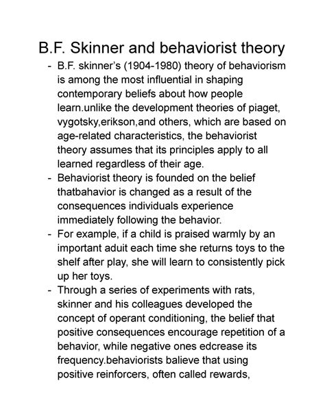 B F Skinner And Behaviorist Theory B Skinner And Behaviorist Theory