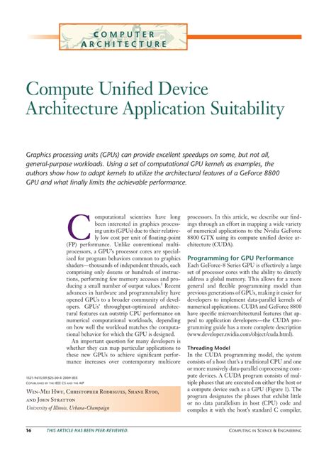 Pdf Compute Unified Device Architecture Application Suitability