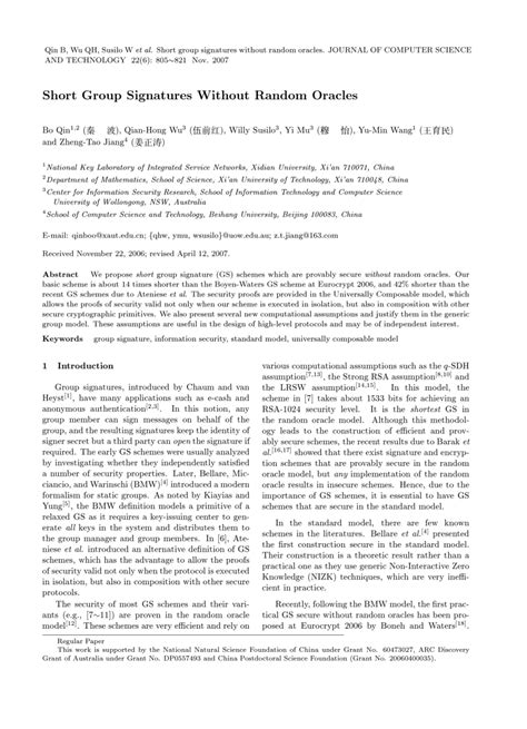 Pdf Short Group Signatures Without Random Oracles