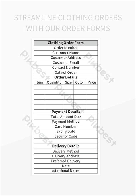 Streamline Clothing Orders With Our Order Forms Excel Template Free Download Pikbest