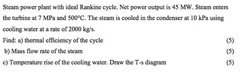 solved steam power plant with ideal rankine cycle net power output is