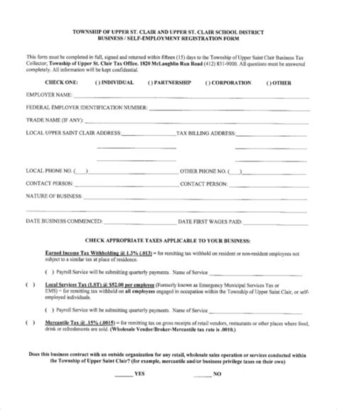 Self Employment Form Pdf