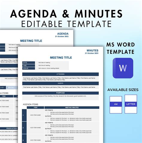 Meeting Minutes And Agenda Template Professional Package Instant