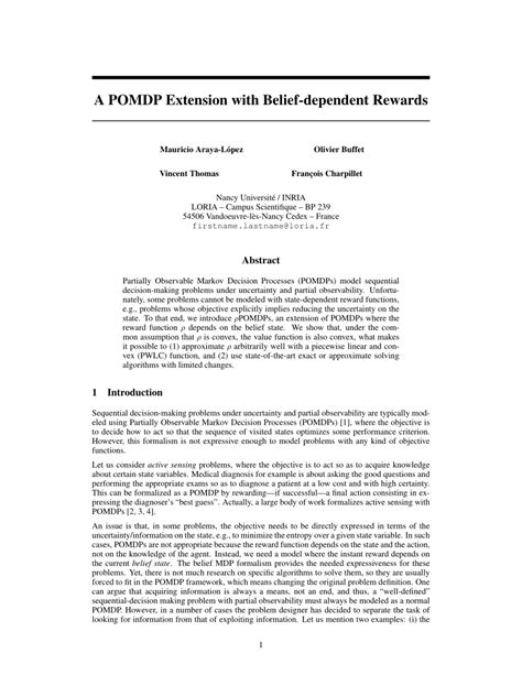 Pdf A Pomdp Extension With Belief Dependent Rewards