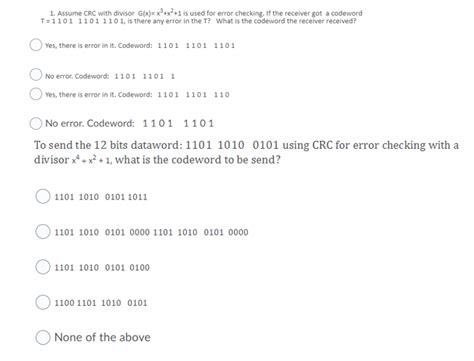 Solved 1 Assume Crc With Divisor Gxxx1 Is Used For