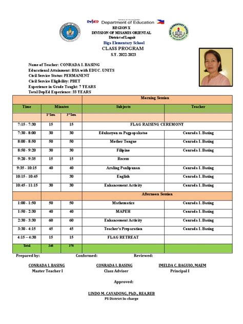 Class Program 2022 23 Whole Day Pdf