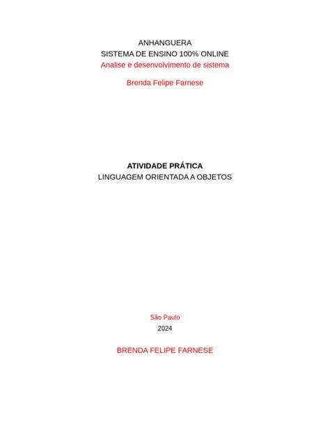 Aula Pratica Linguagem Orientada A Objetos Wxgmxg Pdf Linguagem De