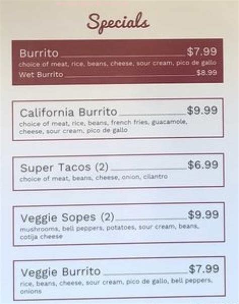 Online Menu Of Taqueria San Miguel Restaurant San Luis Obispo