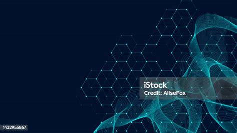 기술 추상적 인 선과 점은 육각형과 배경을 연결합니다 육각형 그리드 육각은 디지털 데이터와 빅 데이터 개념을 연결합니다 Hex