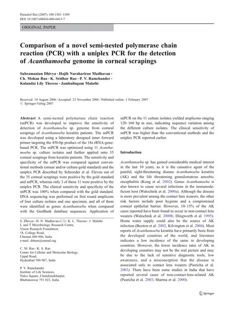 Pdf Comparison Of A Novel Semi Nested Polymerase Chain Reaction Pcr With A Uniplex Pcr For