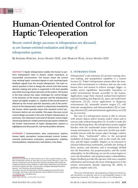 Pdf Human Oriented Control For Haptic Teleoperation