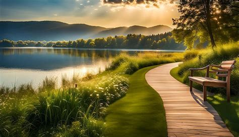 Lakefront With Open Meadows Premium Ai Generated Image