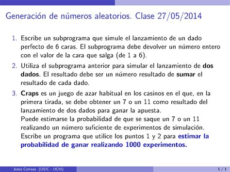 Ejercicio de seminario generacíon de números aleatorios clase Generaci on de n