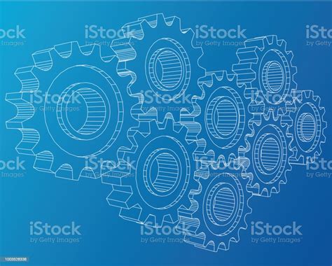 배경 산업 디자인 기어입니다 개념적 3d 와이어 프레임 그림입니다 0명에 대한 스톡 벡터 아트 및 기타 이미지 0명 기계
