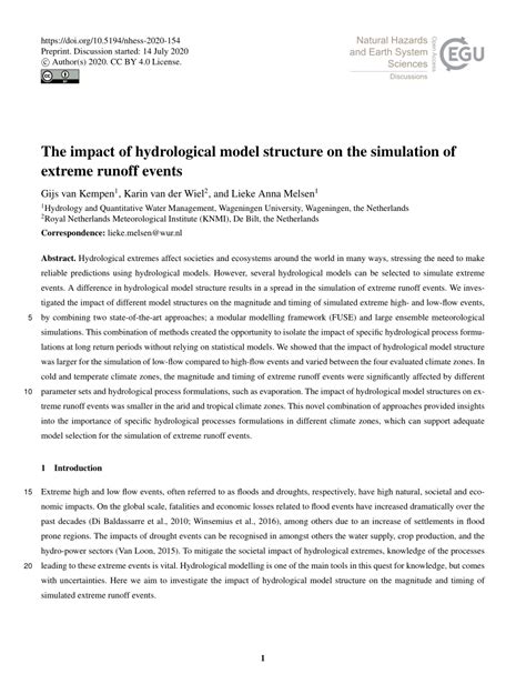 Pdf The Impact Of Hydrological Model Structure On The Simulation Of Extreme Runoff Events