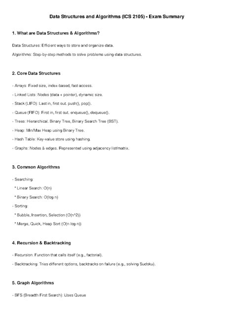 Ics 2105 Data Structures And Algorithms Exam Notes Summary Studocu
