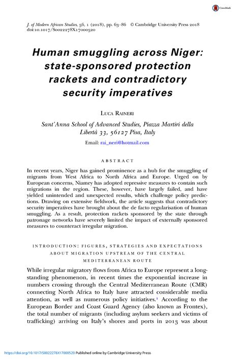 Luca Raineri Human Smuggling Across Niger State Sponsored Protection