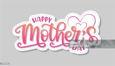 해피 어머니의 날 텍스트의 벡터 그림입니다 손으로 그린 타이포그래피와 핑크 하트가 그려진 아트 사인 배너 배지 스티커 아이콘 포스터 인쇄를위한 어머니의 날 디자인 템플릿