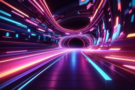 Premium Photo Abstract Futuristic Stream Digital Data Neon Speed Motion Glowing Light Trails