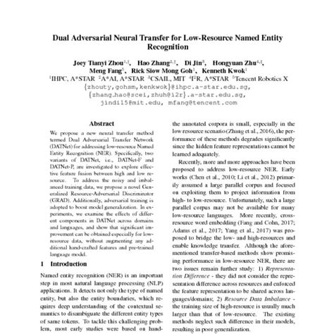 Dual Adversarial Neural Transfer For Low Resource Named Entity Recognition Acl Anthology