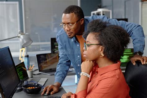 Black Software Engineers Debugging Program Code Stock Image Image Of