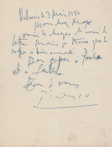 Pablo Picasso Autograph Letter Signed Rr Auction