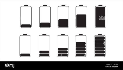 Set Of Vertical Battery Level Indicators In Percentage Vector Battery