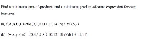 Solved Find A Minimum Sum Of Products And A Minimum Chegg