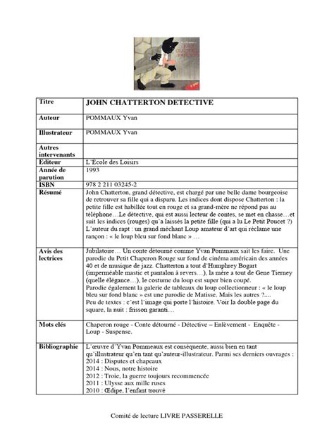 John Chatterton Detective Fiche De Lecture Lp Pdf