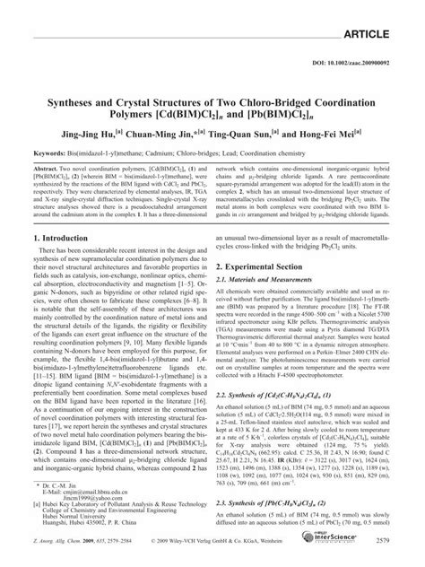 Pdf Syntheses And Crystal Structures Of Two Chloro Bridged