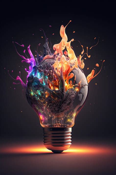 Image Of Lightbulb With Colourful Stains On Black Background Created Using Generative Ai